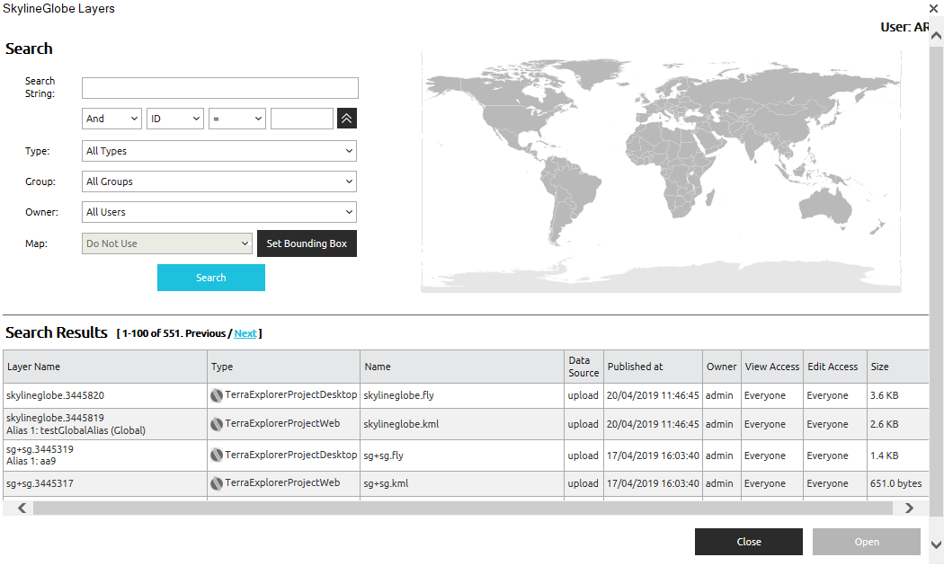 Loading a Project from SkylineGlobe Server
